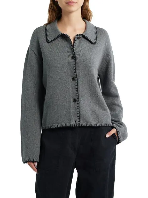 Rails Rayleen Collared Cotton Cardigan - Charcoal Black Blanket Stitch