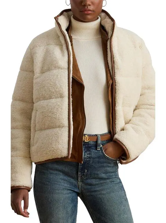 Ralph Lauren Faux Shearling Puffer Jacket - Cream