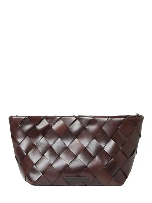 LOEFFLER RANDALL Melina Woven Leather Clutch - Chocolate