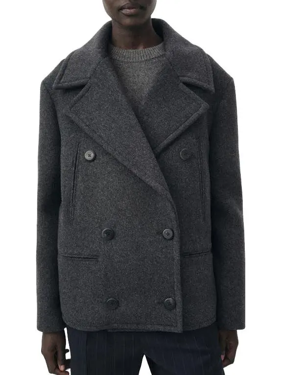 Mango Selection Wool Blend Pea Coat - Gray