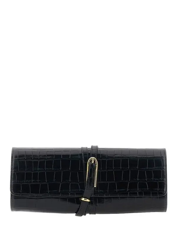 LIFFNER Clutch With Crocodile Effect And Belt Closure - Black