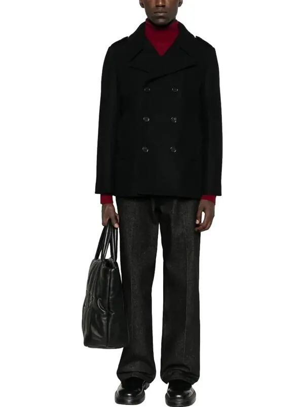 Saint Laurent Peacoat With Notched Lapel - Black