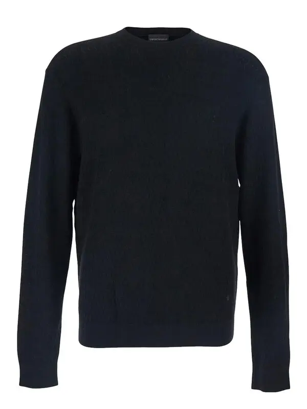 Emporio Armani Virgin Wool Sweater With Diamond Design And Logo - Black