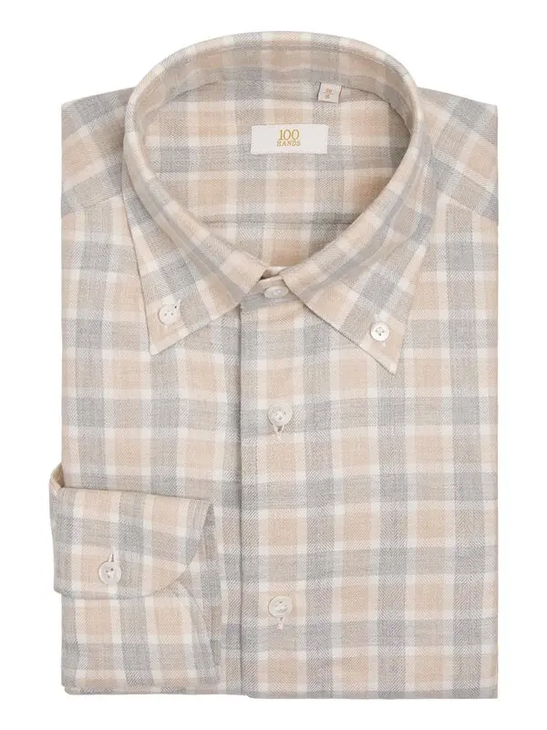 100HANDS Cotton Flannel Check Shirt - Grey