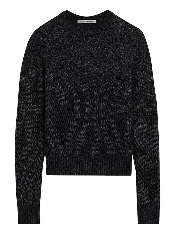Autumn Cashmere Metallic Pointelle-knit Cashmere And Silk-blend Sweater - Black