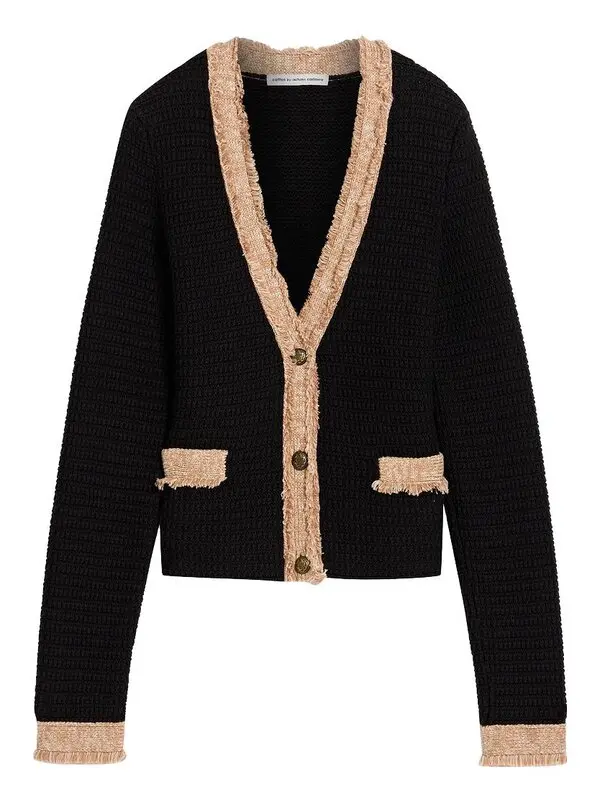 Autumn Cashmere Fringed Cotton Cardigan - Black