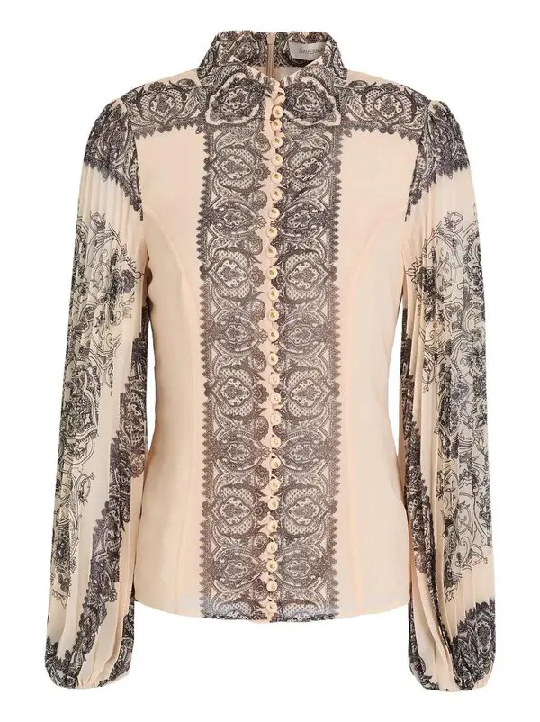 Zimmermann Pleated Paisley Print Georgette Blouse - Cream