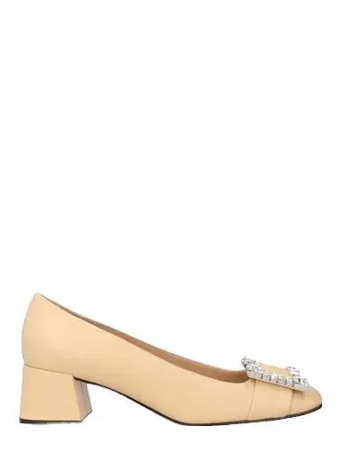 SERGIO ROSSI Leather Pumps With Appliqués - Beige