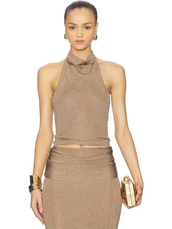 LOVERS AND FRIENDS Renna Cowl Neck Sleeveless Top - Metallic Bronze