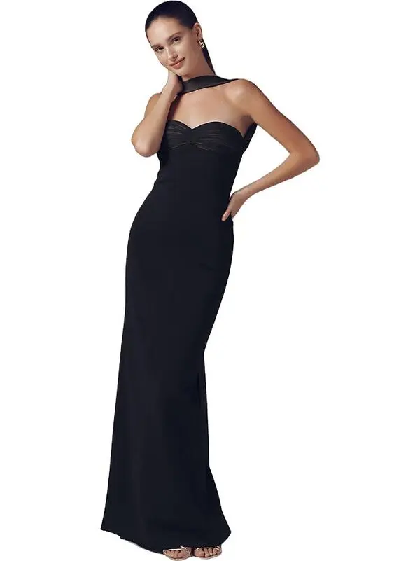 Retrofete Scarf Neck Sweetheart Maxi Dress - Black
