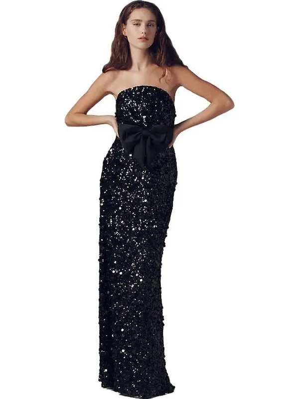 Mac Duggal Strapless Textured Column Maxi Dress - Black