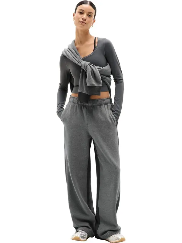 Athleta Forever Fleece Wide Leg Pant - Medium Grey Heather/charcoal Grey Heather