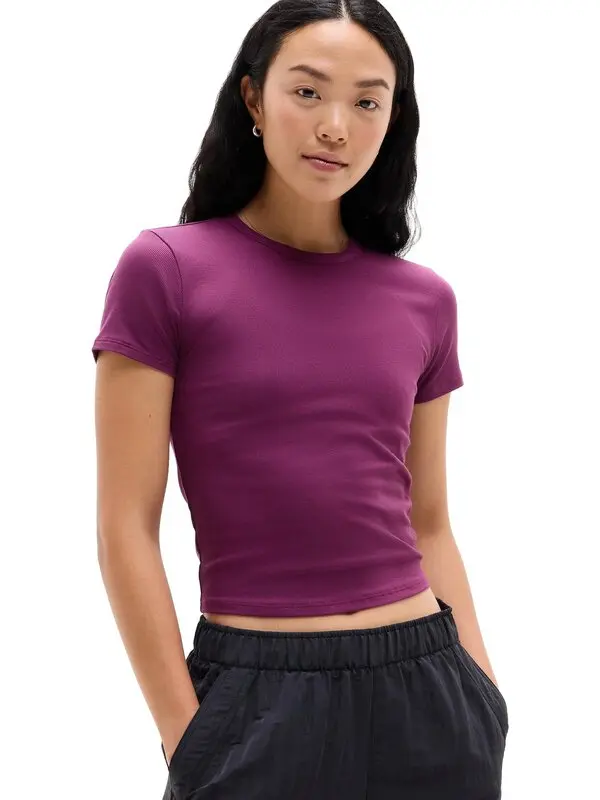 Athleta Signature Rib Crop Tee - Plum