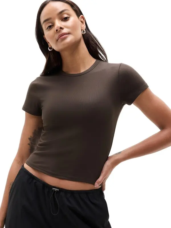 Athleta Signature Rib Crop Tee - Truffle