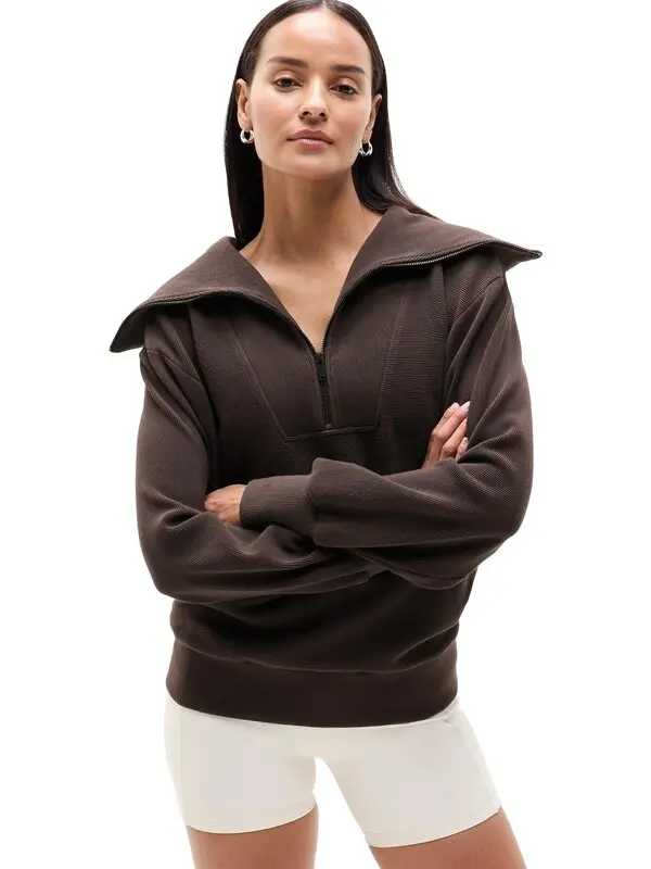 Athleta Ribbed Quarter-zip Sweatshirt - Truffle