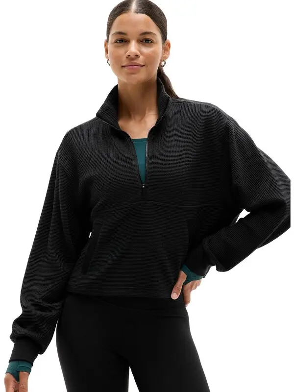 Athleta Tranquil Waffle Half-zip Sweatshirt - Black