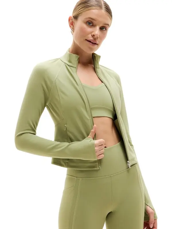 Athleta Salutation Pop Stitch Crop Jacket - Eucalyptus/bone
