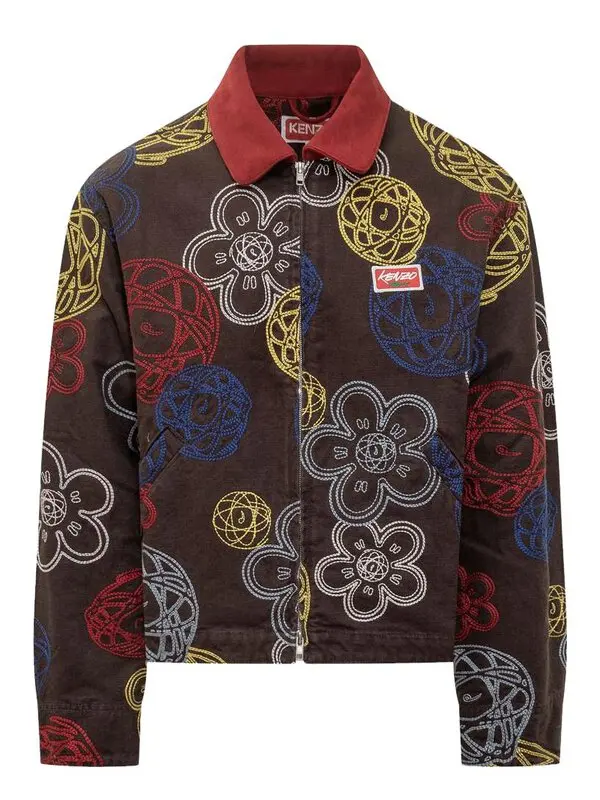 Kenzo Floral Print Cotton Jacket - Brown
