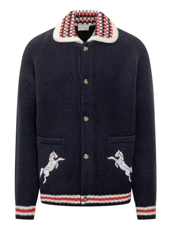 Drole De Monsieur Knitted Cardigan With Embroidery - Blue