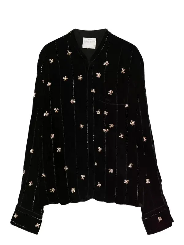 FORTE_FORTE Sequin-embellished Velvet Shirt - Black