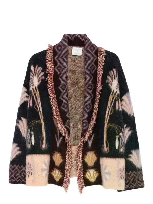 FORTE_FORTE Floral Pattern Fringed Cardigan - Purple
