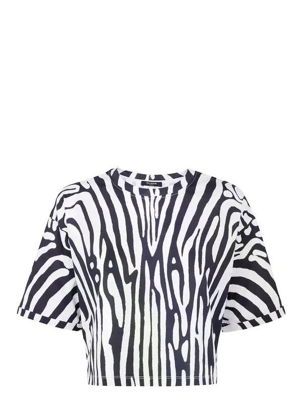 Balmain Zebra-print Cropped T-shirt - White
