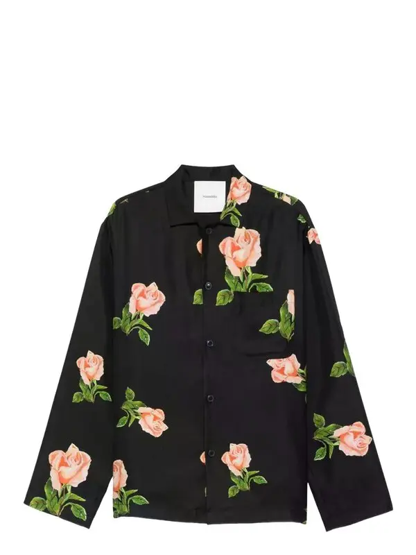 Nanushka Rose-print Chest-pocket Shirt - Black
