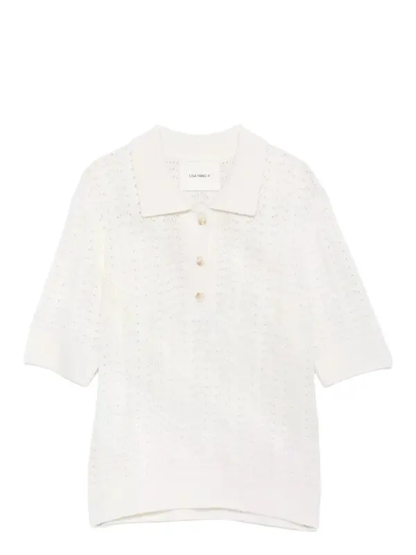 LISA YANG Openwork Polo Knitted Top - Neutrals