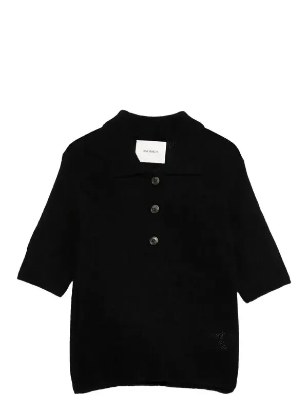 LISA YANG Knitted Polo Top - Black