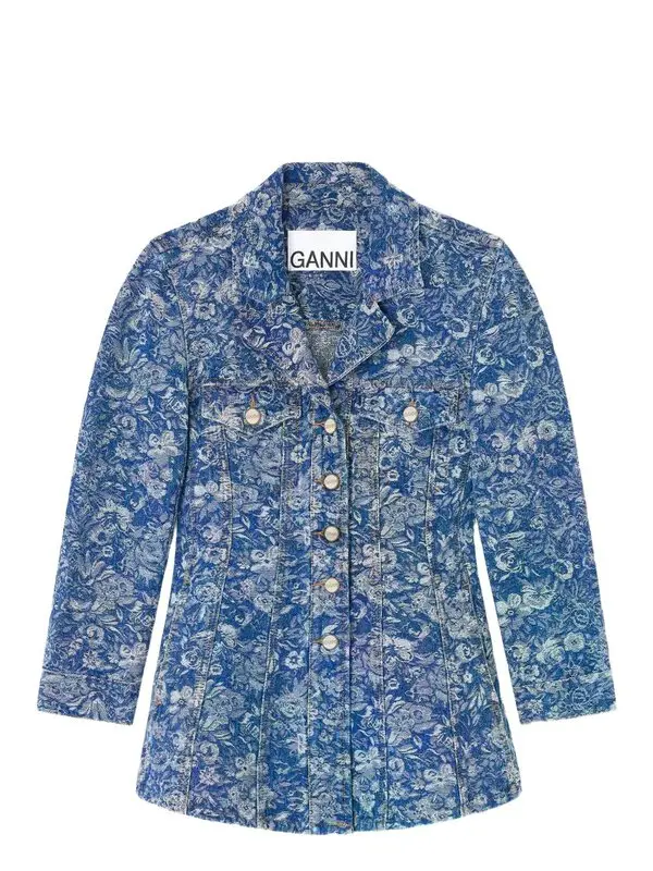 GANNI Floral-print Denim Jacket - Blue