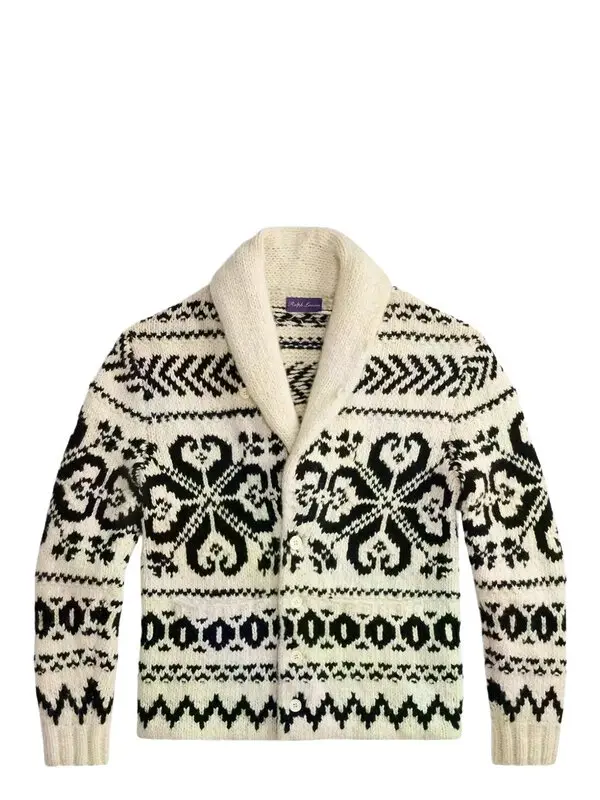Ralph Lauren Purple Label Jacquard Shawl-collar Cardigan - White