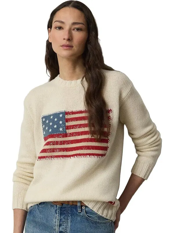 Ralph Lauren Flag Intarsia Cashmere Sweater - Lux Cream