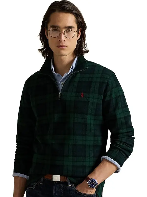 Ralph Lauren Plaid Estate-rib Quarter-zip Pullover - Blackwatch Plaid