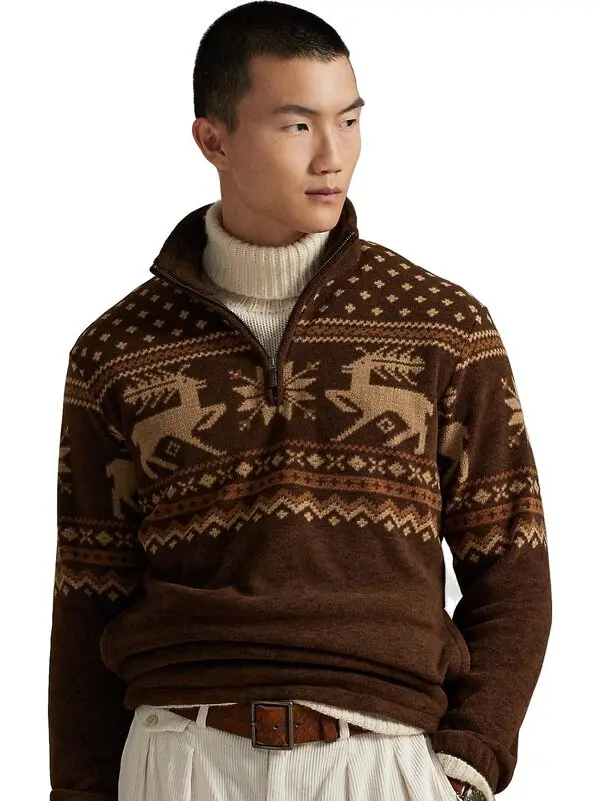 Ralph Lauren Brushed Fleece Quarter-zip Pullover - Cascadia Fair Isle