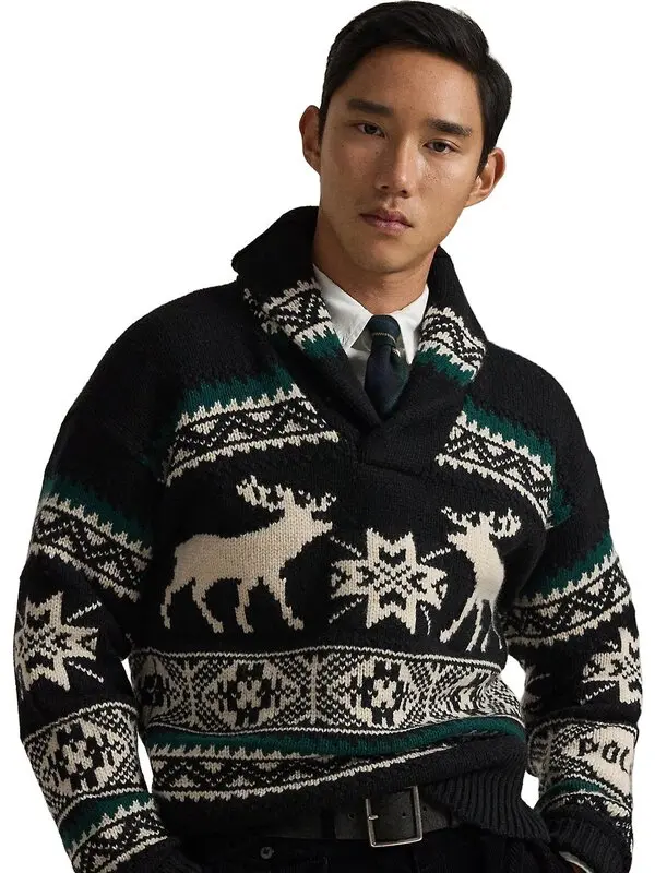 Ralph Lauren Wool-blend Elk-graphic Sweater - Black Combo