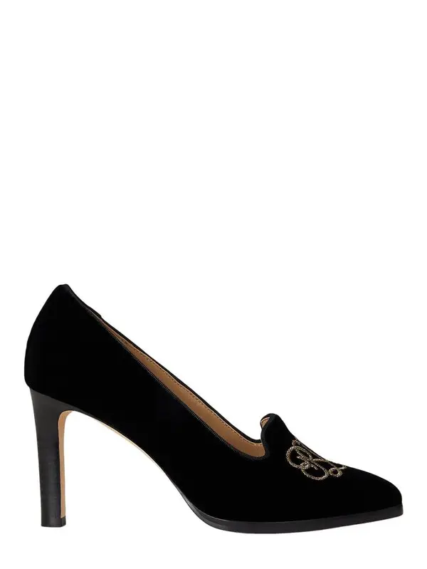 Ralph Lauren Corah Embroidered Velvet Pumps - Black