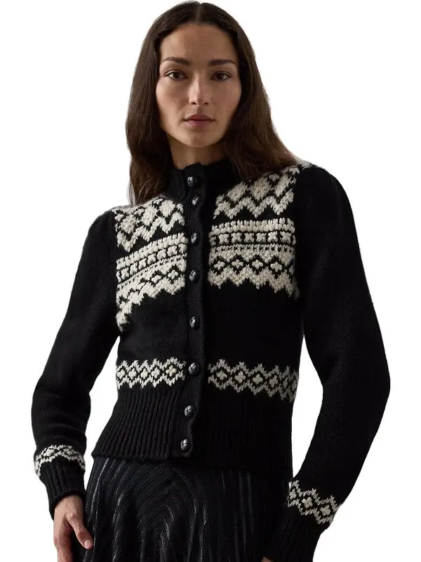 Ralph Lauren Cashmere Jacquard Cardigan - Black/cream