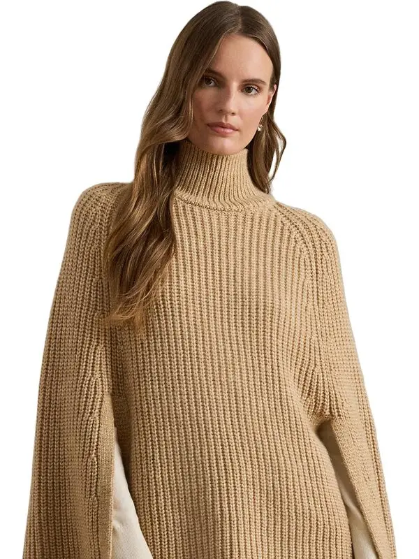 Ralph Lauren Rib-knit Cotton-blend Mockneck Cape - Classic Camel