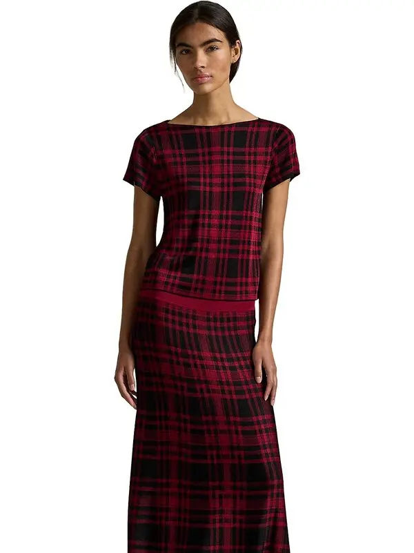 Ralph Lauren Plaid Sweater Knit Skirt - Polo Black/fireside Red