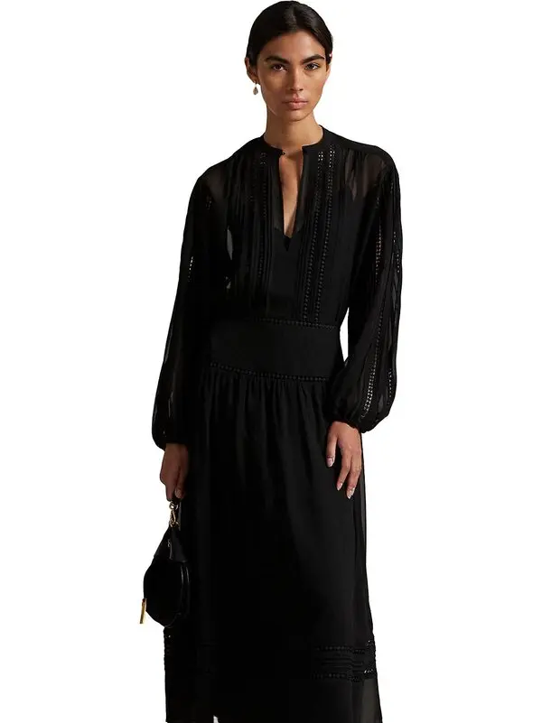 Ralph Lauren Lace-trimmed Georgette Dress - Polo Black