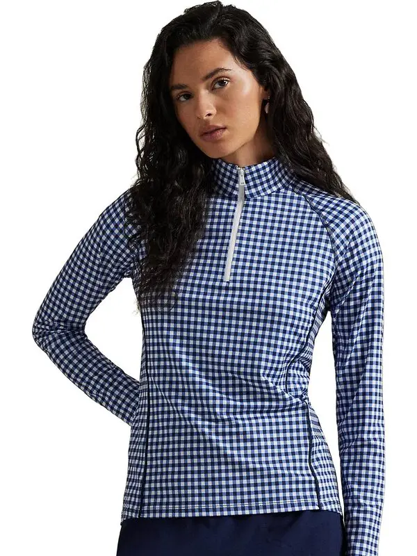 Ralph Lauren Gingham Stretch-jersey Quarter-zip - Refined Navy Gingham