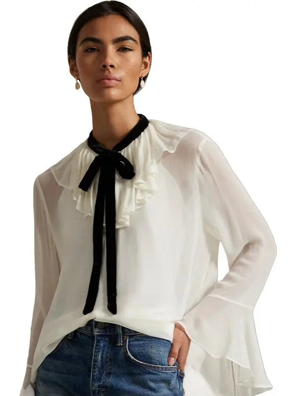 Ralph Lauren Tie-neck Georgette Shirt - Warm White