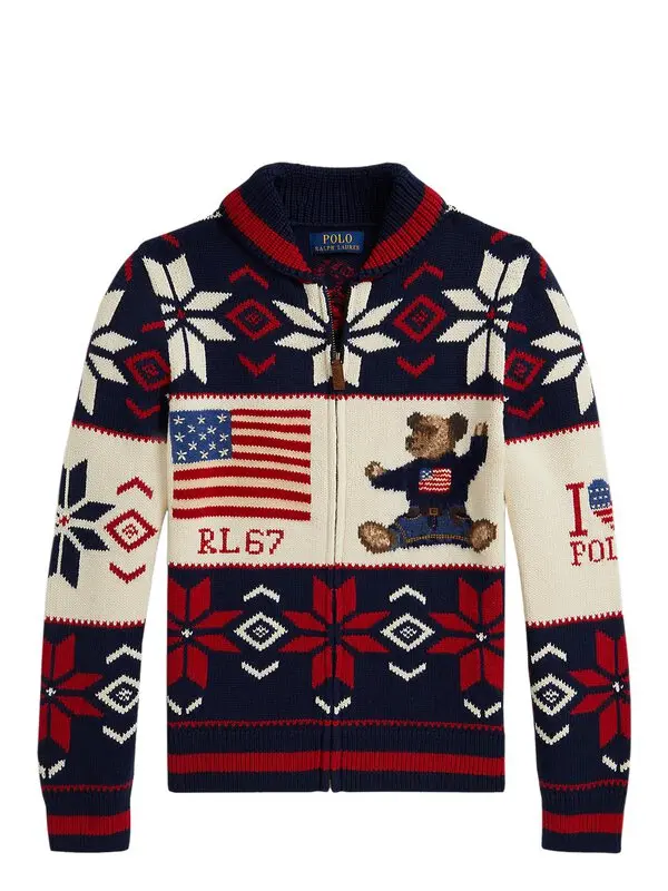 Ralph Lauren Polo Bear Cotton Zip Cardigan - Refined Navy/multi