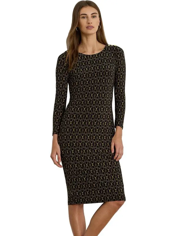 Ralph Lauren Chain-print Three-quarter-sleeve Sheath Dress - Black Multi