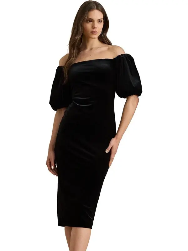Ralph Lauren Velvet Bubble-sleeve Cocktail Dress - Black Velvet