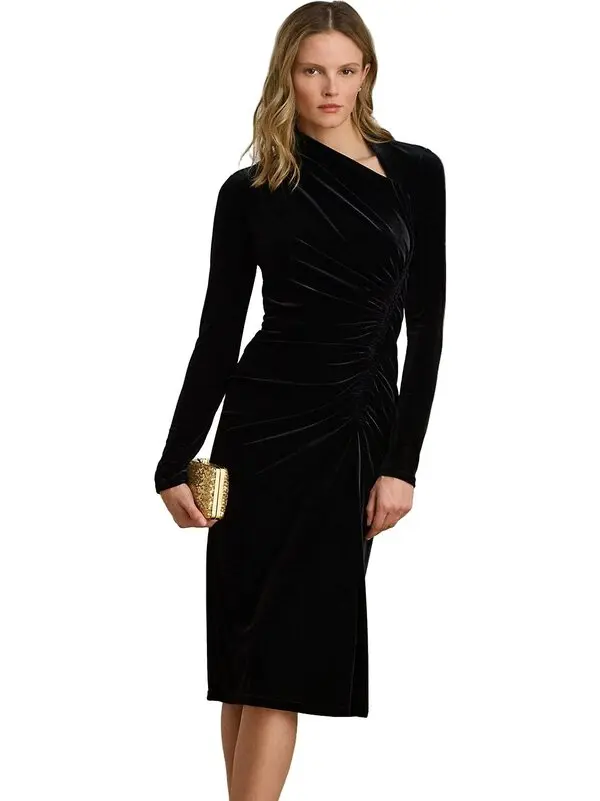 Ralph Lauren Velvet Asymmetrical Dress - Black Velvet