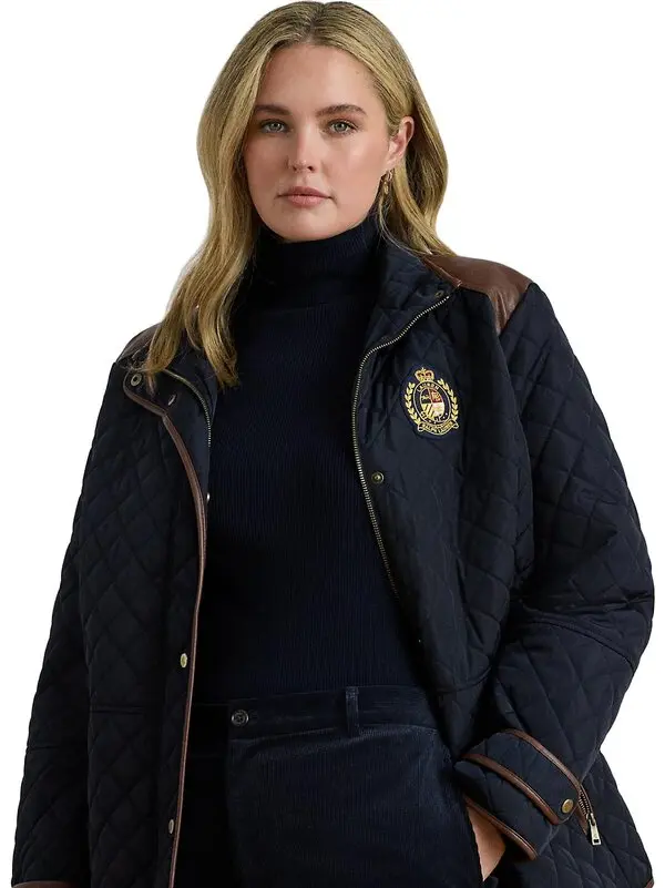 Ralph Lauren Crest-patch Quilted Funnelneck Jacket - Dark Navy