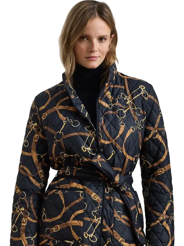 Ralph Lauren Belting-print Quilted Mockneck Jacket - Dark Navy