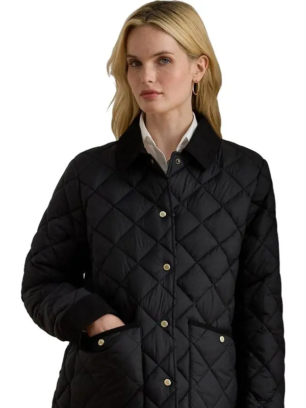 Ralph Lauren Quilted Barn Jacket With Corduroy Trim - Black