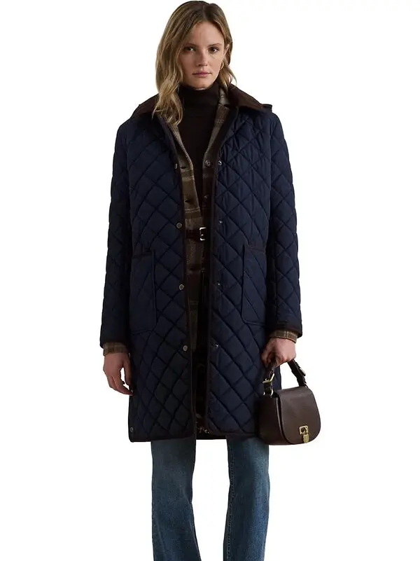 Ralph Lauren Corduroy-trim Diamond-quilted Coat - Dark Navy